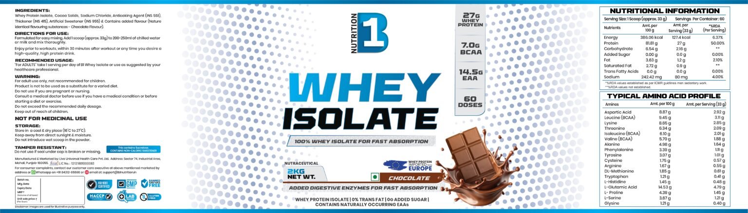 Whey Isolate – Chocolate – B1 Nutrition